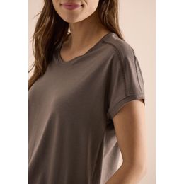 T-Shirt Cecil, Damen, Gr. L (42), urban taupe, Web, 50% Modal, 50% Baumwolle, unifarben, normal normal, V-Ausschnitt, abgesteppt, Shirts T-Shirt, mit Spitze an den &Auml;rmeln