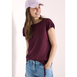 Rundhalsshirt Cecil, Damen, Gr. L (42), sweet grape rot, Web, 50% Baumwolle, 50% Modal, unifarben, comfort fit normal, U-Boot-Ausschnitt, abgesteppt, Shirts Rundhalsshirt, mit Raffung