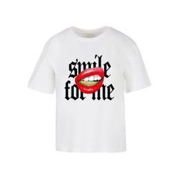 T-Shirt MISS TEE "Miss Tee Damen Smile For Me Tee", Damen, Gr. XS, wei&szlig;, 100% Baumwolle, bedruckt, oversize, Rundhals, Shirts T-Shirt