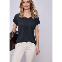 T-Shirt Street One, Damen, Gr. 34, shadowed navy, Stoff, 80% Polyester, 20% Viskose, unifarben, normal normal, V-Ausschnitt, abgesteppt, Shirts T-Shirt, Jersey