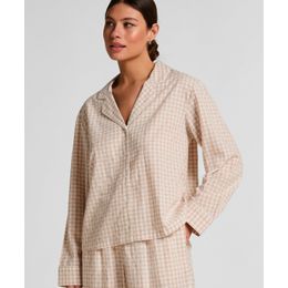 Hunkem&ouml;ller Pyjama HUNKEM&Ouml;LLER "Dobby Pyjama-Jacke aus Gewebter Baumwolle", Damen, Gr. L, beige, 100% Baumwolle, Homewear-Sets Pyjama