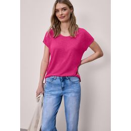 T-Shirt Street One, Damen, Gr. 34, magenta dream, Stoff, 80% Polyester, 20% Viskose, unifarben, normal normal, V-Ausschnitt, abgesteppt, Shirts T-Shirt, Jersey