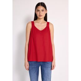 Blusentop STREET ONE STUDIO, Damen, Gr. 34, rot (mandarin rot), Stoff, 100% Viskose, unifarben, regular fit normal, V-Ausschnitt, abgesteppt, Blusen Blusentop, aus softer Viskose