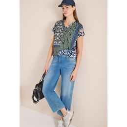 T-Shirt Cecil, Damen, Gr. L (42), khaki, Web, 50% Baumwolle, 50% Modal, gemustert, comfort fit normal, V-Ausschnitt, abgesteppt, Shirts T-Shirt, mit V-Ausschnitt