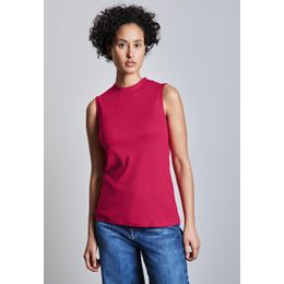 T-Shirt Street One, Damen, Gr. 44, pink (power berry), Web, 50% Baumwolle, 50% Modal, unifarben, gerade normal, hoch geschlossener Ausschnitt, B&uuml;ndchen, Shirts T-Shirt, im soften Baumwoll-Mix