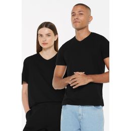 V-Shirt Harlem Soul, Damen, Gr. M, schwarz (schwarz, schwarz), Single Jersey, Material: 100% Baumwolle, unifarben, regular fit normal, V-Ausschnitt, eingesetzt gerader Abschluss, Shirts, aus Baumwolle