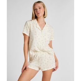 Hunkem&ouml;ller Pyjama HUNKEM&Ouml;LLER "Musselin-Shorts", Damen, Gr. M, wei&szlig;, 100% Baumwolle, Homewear-Sets Pyjama