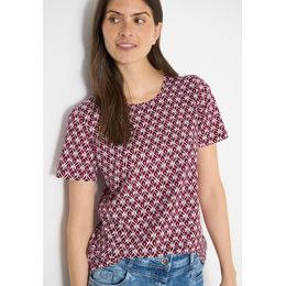 T-Shirt Cecil, Damen, Gr. M (40), sweet grape rot, Web, 50% Baumwolle, 50% Modal, gemustert, comfort fit normal, Rundhals, normaler Saum, Shirts T-Shirt, mit Minimal Muster