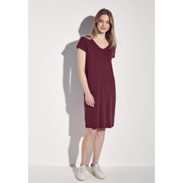 Jerseykleid Street One, Damen, Gr. 34, EURO-Gr&ouml;&szlig;en, rot (schwarz cherry rot), Jersey, 95% Viskose, 5% Elasthan, unifarben, gerade knielang, V-Ausschnitt, B&uuml;ndchen, Kleider Jerseykleid, knielang