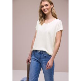 T-Shirt Street One, Damen, Gr. 40, sanftes wei&szlig;, Stoff, 80% Polyester, 20% Viskose, unifarben, normal normal, V-Ausschnitt, abgesteppt, Shirts T-Shirt, Jersey