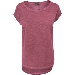 Kurzarmshirt Urban Classics "Urban Classics Damen Ladies Long Back Shaped Spray Dye Tee", Damen, Gr. L, burgundy, 100% Baumwolle, loose fit, U-Boot-Ausschnitt, Shirts