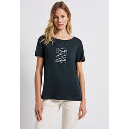 T-Shirt Street One, Damen, Gr. 34, gr&uuml;n (pine grove gr&uuml;n), Web, 50% Baumwolle, 50% Modal, unifarben, normal normal, Rundhals, abgesteppt, Shirts T-Shirt, im soften Baumwoll-Mix