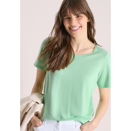T-Shirt Cecil, Damen, Gr. L (42), grain beige, juicy lime, Web, 50% Baumwolle, 50% Modal, unifarben, comfort fit normal, Rundhals, abgesteppt, Shirts T-Shirt, im Basic-Style