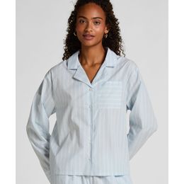 Hunkem&ouml;ller Pyjama HUNKEM&Ouml;LLER "Gestreifte Jacke aus gewebter Baumwolle", Damen, Gr. L, blau, 100% Baumwolle, Homewear-Sets Pyjama
