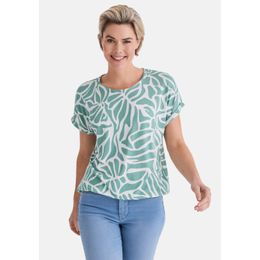 Kurzarmshirt STOOKER WOMEN "STCLEA Print T-Shirt", Damen, Gr. 40/42, gr&uuml;n botanic aop, Feinstrick, 96% Polyester, 4% Elasthan, regular fit, Rundhals, Shirts, Regular Fit T-Shirt Spitzen- Shirt f&uuml;r Damen