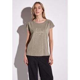 T-Shirt Street One, Damen, Gr. 34, grau (vintage stone), Web, 50% Modal, 50% Baumwolle, bedruckt, comfort fit normal, U-Boot-Ausschnitt, B&uuml;ndchen, Shirts T-Shirt, im soften Baumwoll-Mix