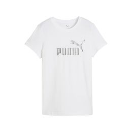 T-Shirt Puma "ESS METALLIC No. 1 Logo T-Shirt Damen", Damen, Gr. L, wei&szlig; (wei&szlig; metallic silber), Obermaterial: 100% Baumwolle. Rippe: 80% Baumwolle, 20% Polyester, regular fit, Rundhals, Shirts T-Shirt