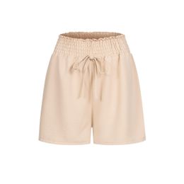 Shorts CLOUD 5IVE "CLOUD 5IVE Musselin High Waist Shorts mit Bindedetail", Damen, Gr. L, US-Gr&ouml;&szlig;en, beige, 95% Polyester, 5% Elasthan, unifarben, normal, Hosen Shorts