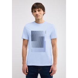 T-Shirt Street One MEN, Damen, Gr. S (38), blau (soft blau), Web, 100% Baumwolle, bedruckt, gerade normal, Rundhals, B&uuml;ndchen, Shirts T-Shirt, aus reiner Baumwolle
