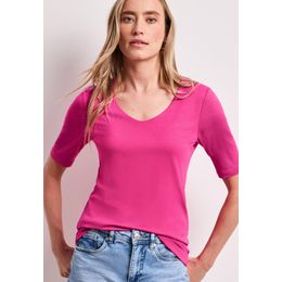T-Shirt Street One, Damen, Gr. 34, magenta dream, Web, 50% Baumwolle, 50% Modal, unifarben, normal normal, V-Ausschnitt, normaler Saum, Shirts T-Shirt, im soften Baumwoll-Mix