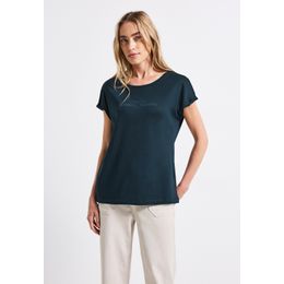 T-Shirt Street One, Damen, Gr. 34, blau (tide blau), Web, 50% Baumwolle, 50% Modal, bedruckt, normal normal, Rundhals, abgesteppt, Shirts T-Shirt, aus Baumwolle mit Stretchante