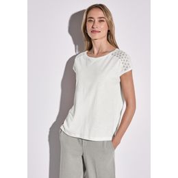 Spitzenshirt Street One, Damen, Gr. 44, wei&szlig; (sanftes wei&szlig;), Web, 50% Baumwolle, 50% Modal, unifarben, gerade normal, Rundhals, B&uuml;ndchen, Shirts, im soften Baumwoll-Mix