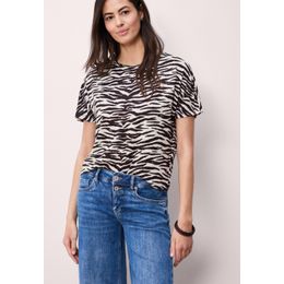 T-Shirt Street One, Damen, Gr. 34, espresso braun, Stoff, 95% Viskose, 5% Elasthan, gemustert, normal normal, Rundhals, abgesteppt, Shirts T-Shirt, Rundhalsausschnitt