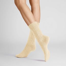 Socken Hudson "Socke Winter Plait", Damen, Gr. 35-38, beige (biber, meliert 0738), Obermaterial: 44% Wolle WO. 44% Polyacryl PAN. 10% Polyamid PA. 2% Elasthan EL., Socken Socken