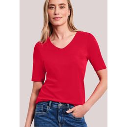 T-Shirt Street One, Damen, Gr. 34, salsa rot, Web, 50% Baumwolle, 50% Modal, unifarben, normal normal, V-Ausschnitt, normaler Saum, Shirts T-Shirt, im soften Baumwoll-Mix