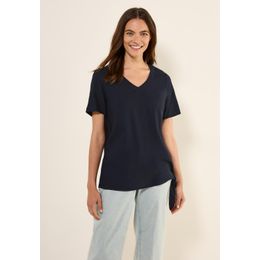 Kurzarmbluse Cecil, Damen, Gr. M (40), blau (universal blau), Stoff, 100% Viskose, unifarben, normal normal, V-Ausschnitt, abgesteppt, Blusen, in Unifarbe