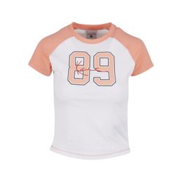 T-Shirt Karl Kani "Karl Kani Signature Print Tiny Raglan T-Shirt", Damen, Gr. L, wei&szlig;, 95% Baumwolle, 5% Elasthan, bedruckt, slim fit, Rundhals, Shirts T-Shirt