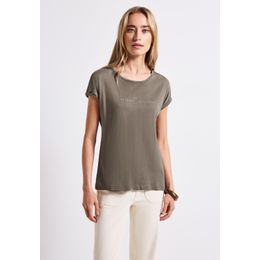 T-Shirt Street One, Damen, Gr. 34, beige (schwarz tumbled beige), Web, 50% Baumwolle, 50% Modal, bedruckt, normal normal, Rundhals, abgesteppt, Shirts T-Shirt, aus Baumwolle mit Stretchante