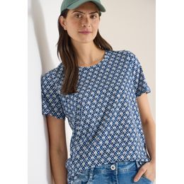 T-Shirt Cecil, Damen, Gr. M (40), universal blau, Web, 50% Baumwolle, 50% Modal, gemustert, comfort fit normal, Rundhals, normaler Saum, Shirts T-Shirt, mit Minimal Muster