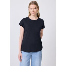 T-Shirt STREET ONE STUDIO, Damen, Gr. 34, blau (tiefblau), Web, 50% Modal, 50% Baumwolle, unifarben, normal normal, Rundhals, B&uuml;ndchen, Shirts T-Shirt, im soften Baumwoll-Mix