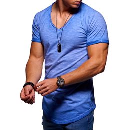 T-Shirt behype "DANNY", Herren, Gr. M, blau, 100% Baumwolle, unifarben, Shirts T-Shirt, mit modernem V-Ausschnitt