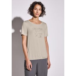 T-Shirt Street One, Damen, Gr. 34, beige (moonstone sand), Stoff, 95% Viskose, 5% Elasthan, bedruckt, gerade normal, Rundhals, B&uuml;ndchen, Shirts T-Shirt, mit Elastiksaum