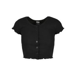 Kurzarmshirt Urban Classics "Urban Classics Damen Ladies Cropped Button Up Rib Tee", Damen, Gr. M, schwarz, 97% Baumwolle, 3% Elasthan, unifarben, slim fit, eckiger Ausschnitt, Shirts