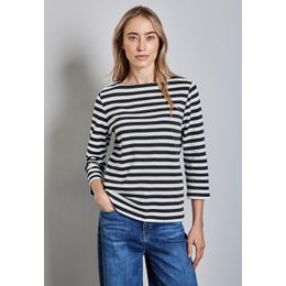 3/4-Arm-Shirt Street One, Damen, Gr. 34, blau (tiefblau), Web, 100% Baumwolle, gestreift, normal normal, U-Boot-Ausschnitt, abgesteppt, Shirts 3/4-Arm-Shirt, aus reiner Baumwolle