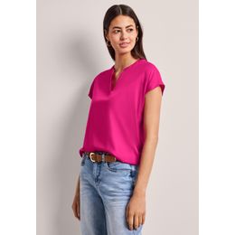 Kurzarmbluse Street One, Damen, Gr. 36, magenta dream, Stoff, 100% Viskose, unifarben, normal normal, Rundhals, abgesteppt, Blusen, mit geschlitztem Rundhalsausschnitt