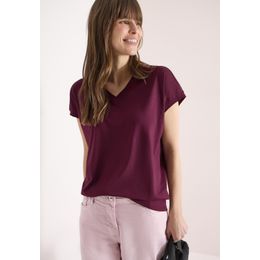 V-Shirt Cecil, Damen, Gr. L (42), sweet grape rot, Web, 50% Baumwolle, 50% Modal, unifarben, comfort fit normal, V-Ausschnitt, B&uuml;ndchen, Shirts, Jersey