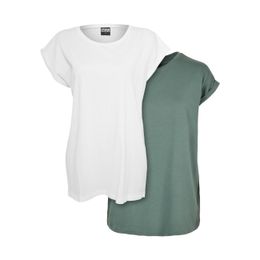 T-Shirt Urban Classics "Urban Classics Damen Ladies Extended Shoulder Tee 2-Pack", Damen, Gr. S, wei&szlig; paleleaf, 100% Baumwolle, unifarben, loose fit, Rundhals, Shirts T-Shirt