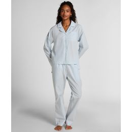 Hunkem&ouml;ller Pyjama HUNKEM&Ouml;LLER "Gestreifte Hose aus gewebter Baumwolle", Damen, Gr. XL, blau, 100% Baumwolle, Homewear-Sets Pyjama