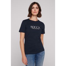 Rundhalsshirt SOCCX, Damen, Gr. L, blau, Single Jersey, Material: 100% Baumwolle, bedruckt, slim fit normal, Rundhals, eingesetzt gerader Abschluss, Shirts Rundhalsshirt, aus Baumwolle