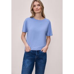 T-Shirt Street One, Damen, Gr. 34, drift blau, Web, 95% Viskose, 5% Elasthan, unifarben, normal normal, Rundhals, abgesteppt, Shirts T-Shirt, Rundhalsausschnitt