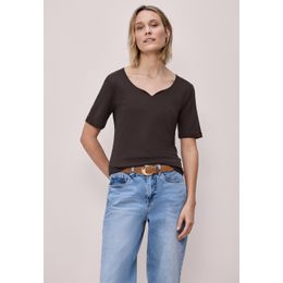 T-Shirt Street One, Damen, Gr. 34, espresso braun, Web, 50% Baumwolle, 50% Modal, unifarben, normal normal, Rundhals, abgesteppt, Shirts T-Shirt, Basic