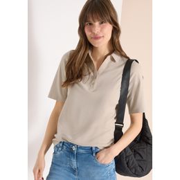 Poloshirt Cecil, Damen, Gr. L (42), grain beige, Web, 100% Baumwolle, unifarben, comfort fit normal, hoch geschlossener Ausschnitt, abgesteppt, Shirts, aus reiner Baumwolle