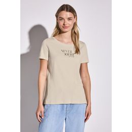 T-Shirt Street One, Damen, Gr. 34, beige (moonstone sand), Web, 50% Baumwolle, 50% Modal, bedruckt, gerade normal, Rundhals, B&uuml;ndchen, Shirts T-Shirt, mit Rundhalsausschnitt