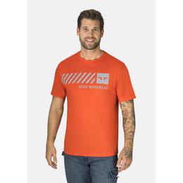 Businessshirt HERO by John Medoox "Workwear T-Shirt mit Logoprint", Herren, Gr. L, orange (poinciana orange print), angeraute Sweatware, 60% Baumwolle, 40% recycled Polyester, regular fit, Rundhals, Shirts, T-Shirt mit Logoprint Funktionsqualit&auml;tf&uuml;r Herren