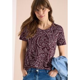 T-Shirt Cecil, Damen, Gr. L (42), sweet grape rot, Web, 50% Baumwolle, 50% Modal, gemustert, comfort fit normal, Rundhals, abgesteppt, Shirts T-Shirt, Rundhalsausschnitt