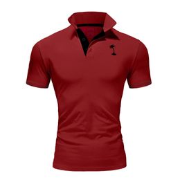 Poloshirt behype "PALMSON", Herren, Gr. M, rot (weinrot), 100% Baumwolle, unifarben, Shirts, mit kontrastfarbigen Details